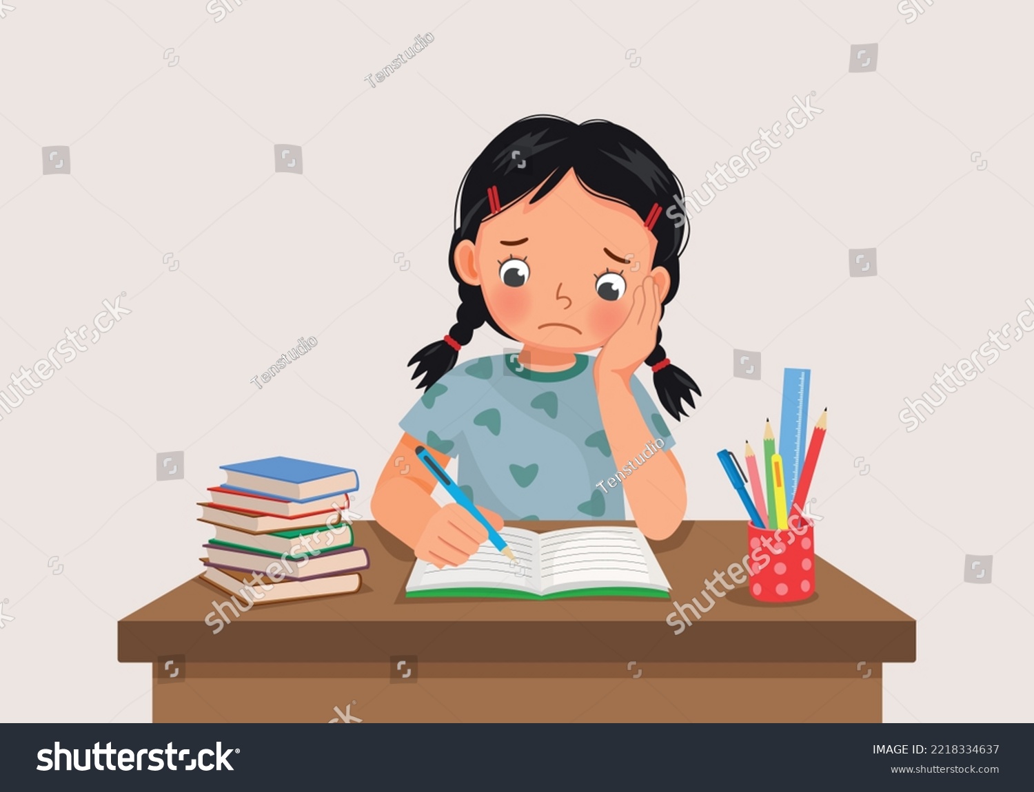 Cute Little Girl Feeling Stress Tired Stock Vector (Royalty Free ...