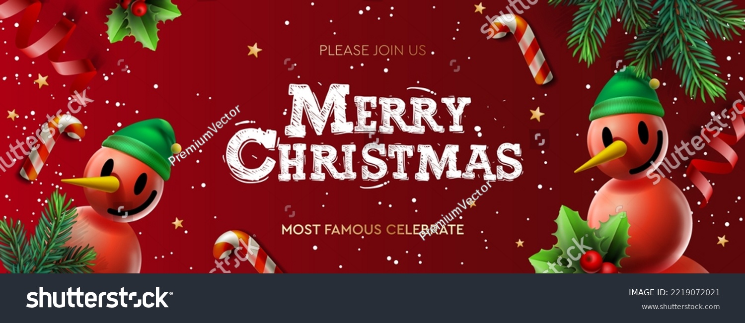 Merry Christmas Web Banner Xmas Snowman Stock Vector (Royalty Free ...