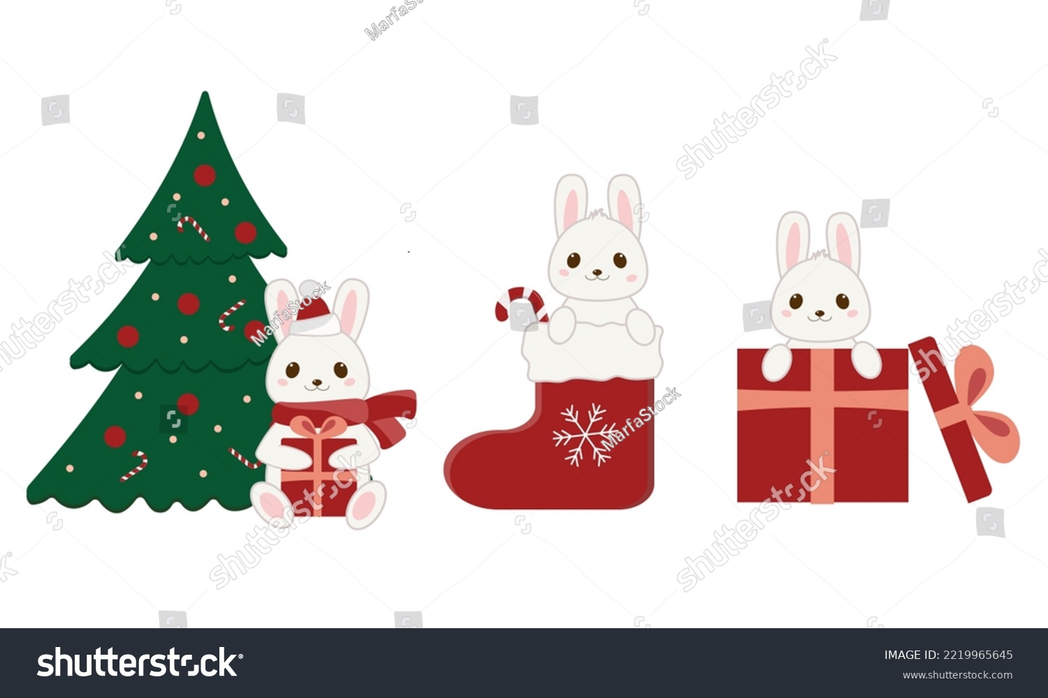 Set Cute Christmas Bunnies Collection Adorable Stock Vector (Royalty ...