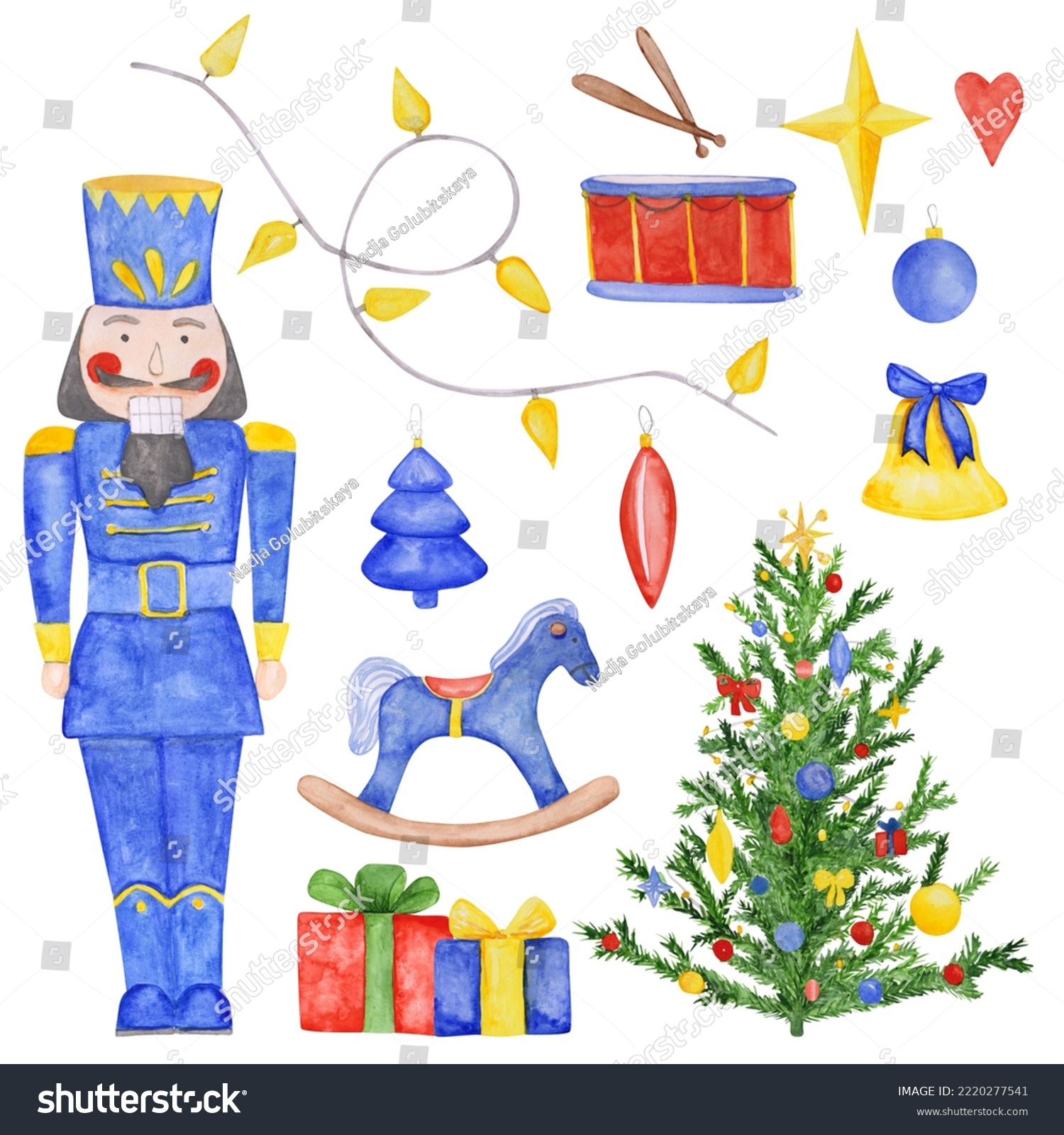Watercolor Characters Nutcracker Ballet Christmas Tree Stock ...