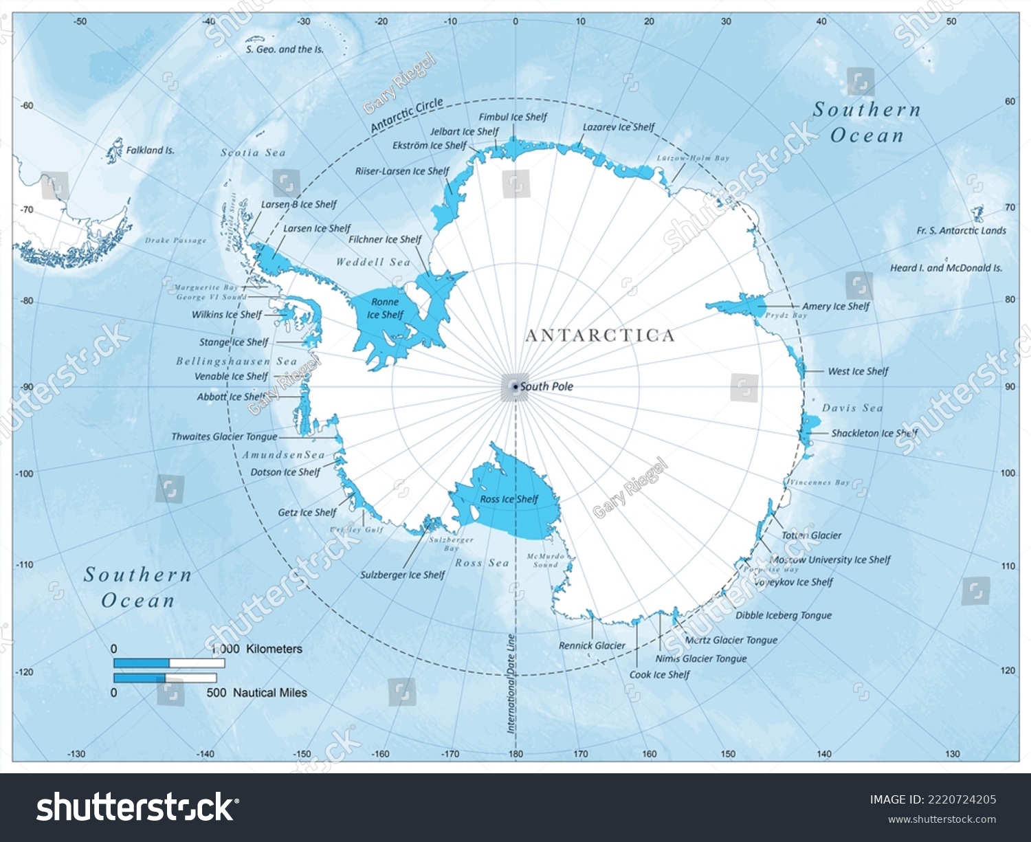 Colorful Map Antarctica Showing Ocean Bathymetry Stock Illustration ...