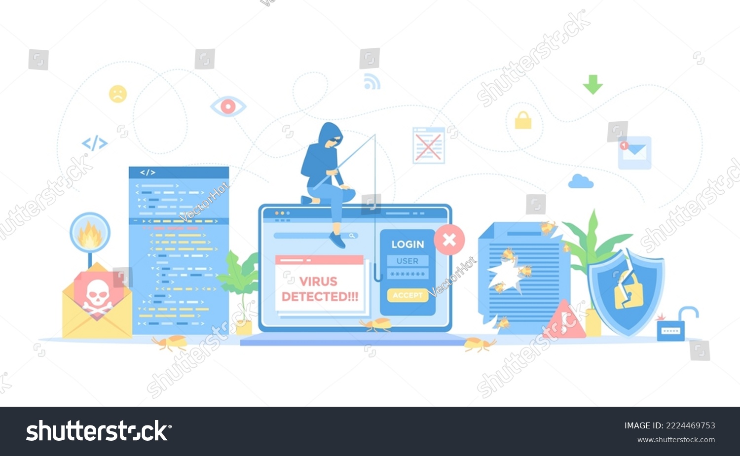 Computer Viruses Hacker Attack Errors Detected Stock Vector (Royalty ...