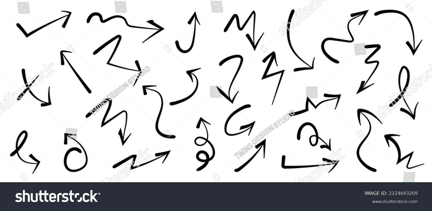 Set Black Hand Drawn Arrow Lines Stock Vector (Royalty Free) 2224643209 ...