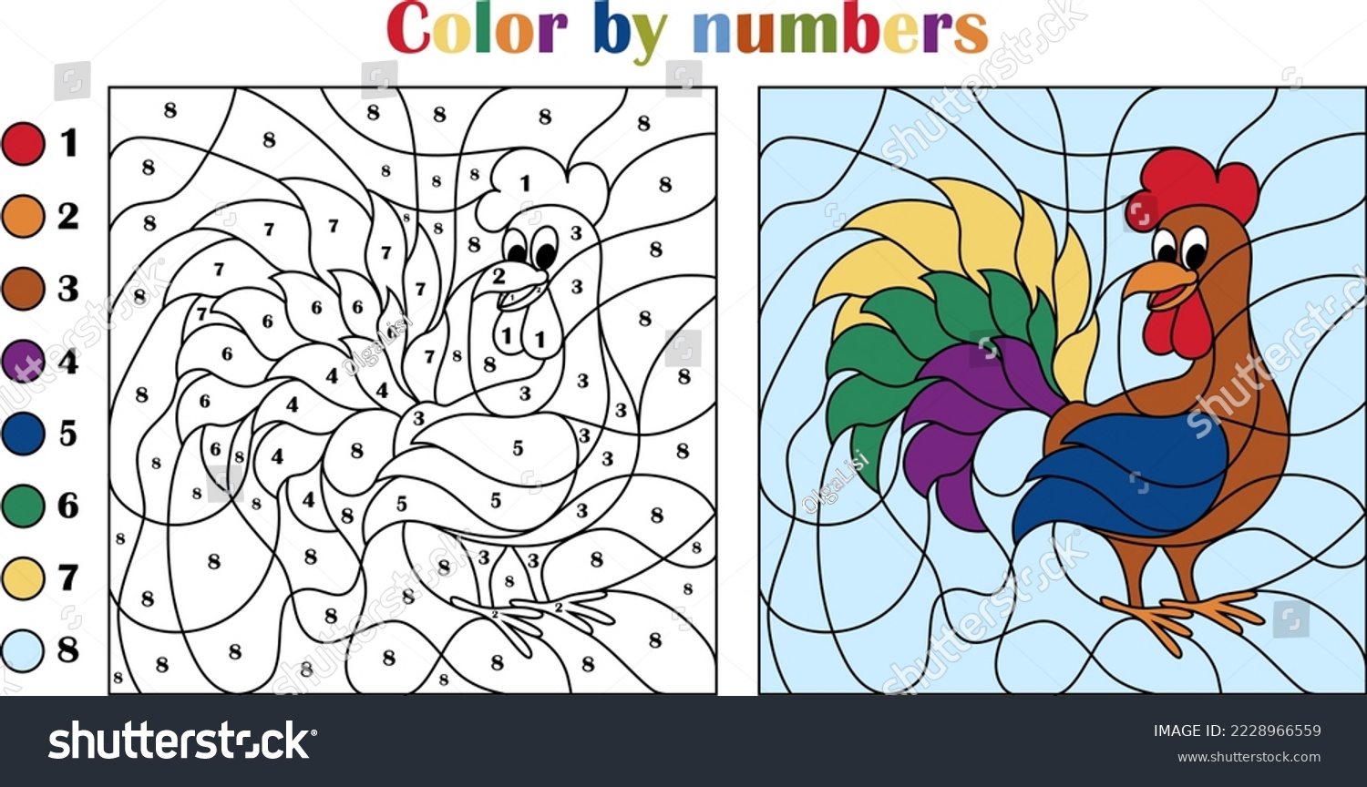 Color By Numbers Puzzle Game Children Stock Vector (Royalty Free ...