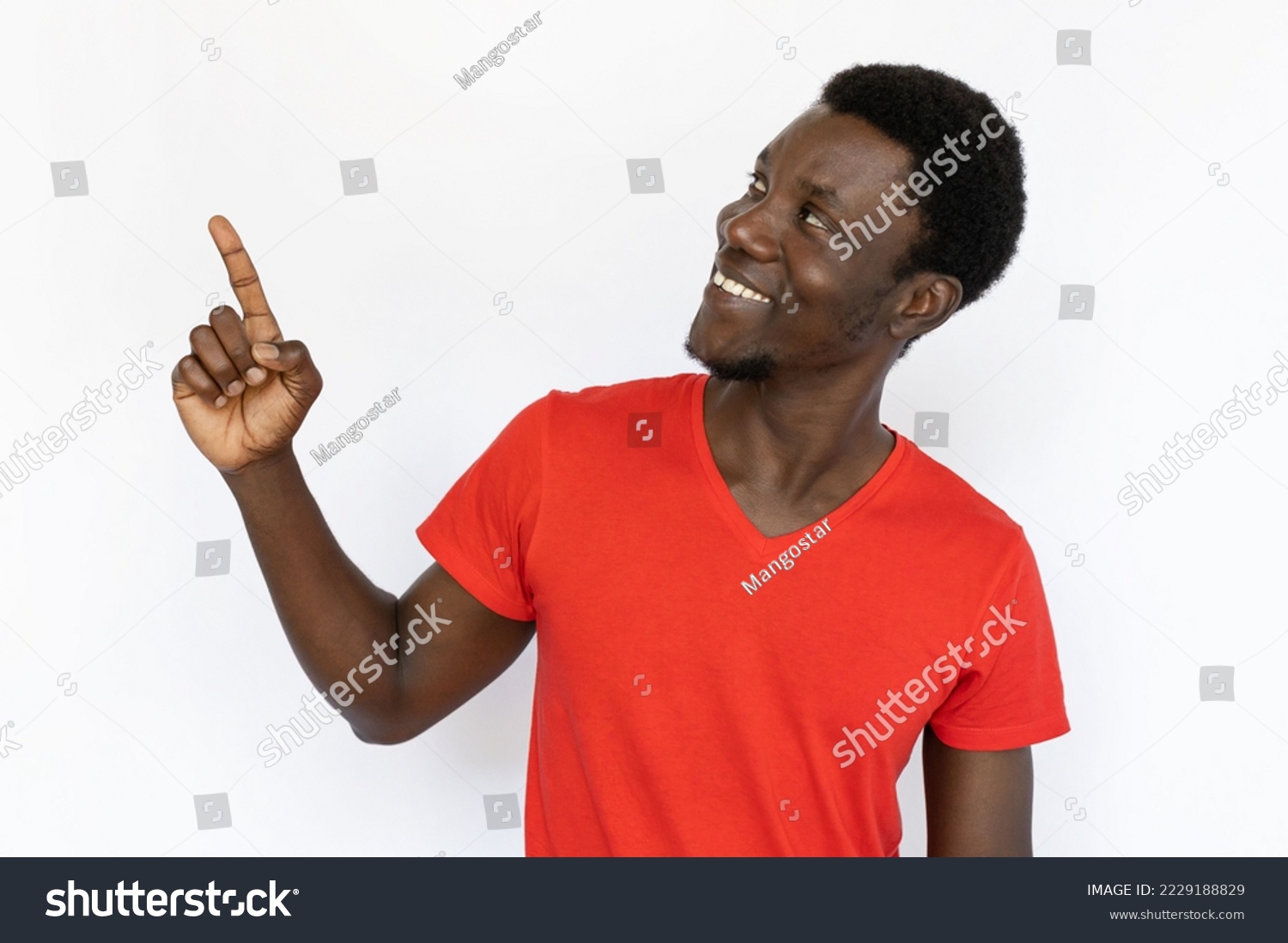 Happy Man Pointing Young African American Stock Photo 2229188829 ...