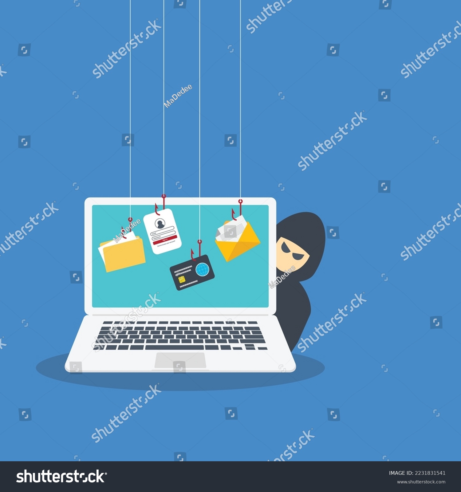 Hacker Cyber Criminal Laptop Computer Stealing Stock Vector Royalty Free 2231831541 Shutterstock