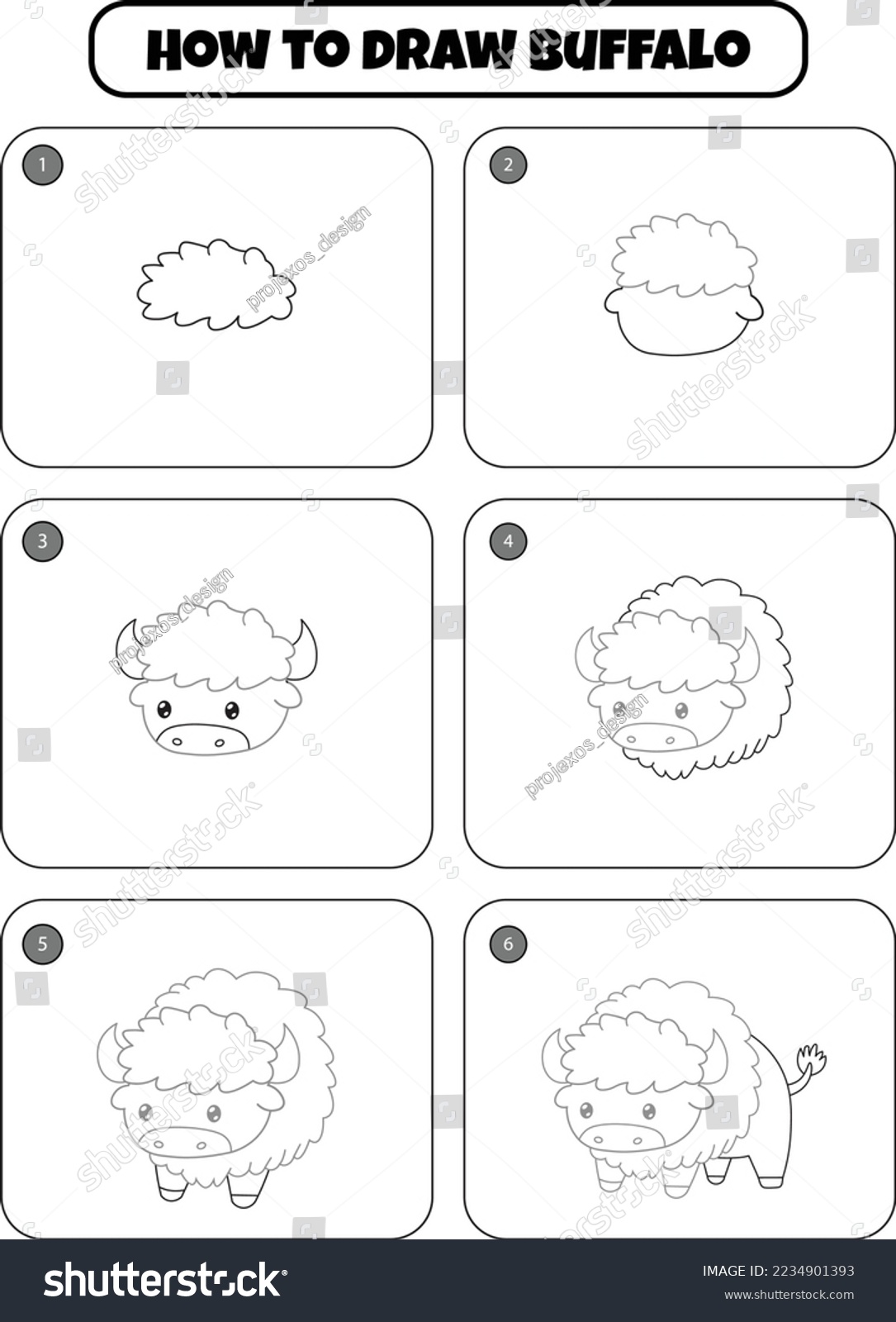 How Draw Buffalo Stepbystep Drawing Page Stock Vector (Royalty Free ...