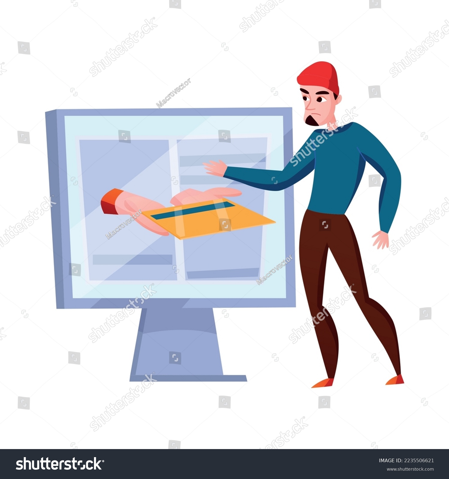 Hacker Composition Cartoon Character Hacker Stealing Stock Vector Royalty Free 2235506621
