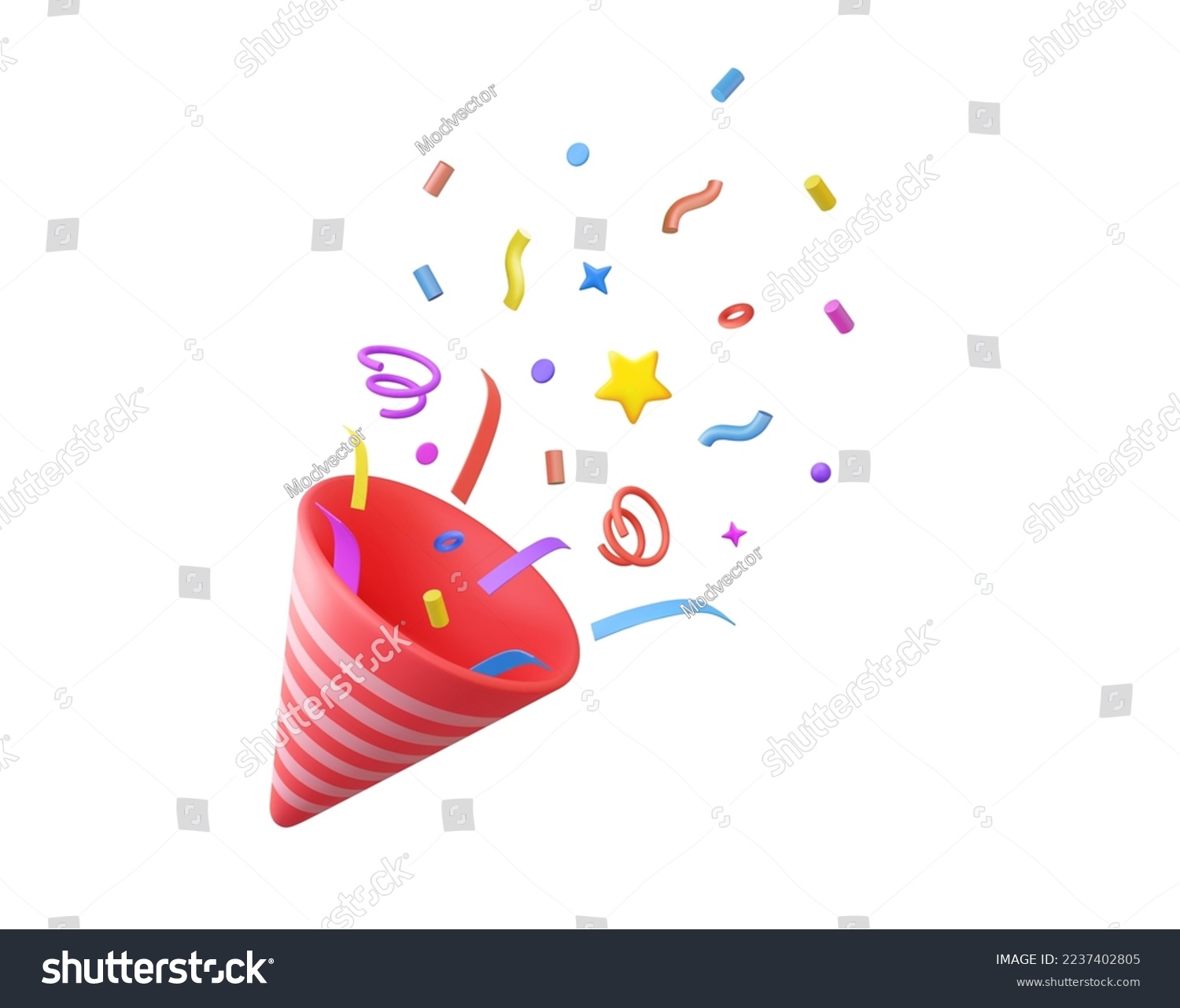 3d Party Popper Explosion Confetti Birthday Stock Vector Royalty Free 2237402805 Shutterstock