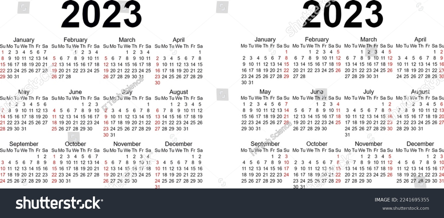 Calendar 2023 Year Months Week Starts Stock Vector (Royalty Free ...