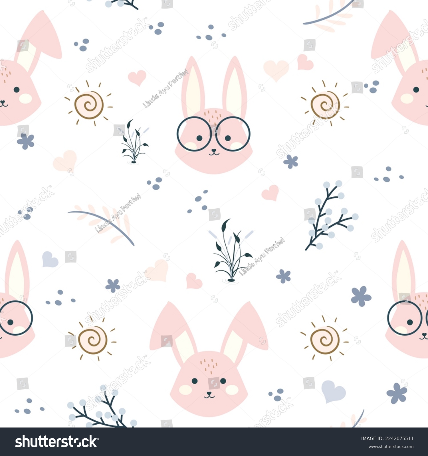 Cute Rabbit Seamless Pattern Cute Character Stock Vector (Royalty Free ...