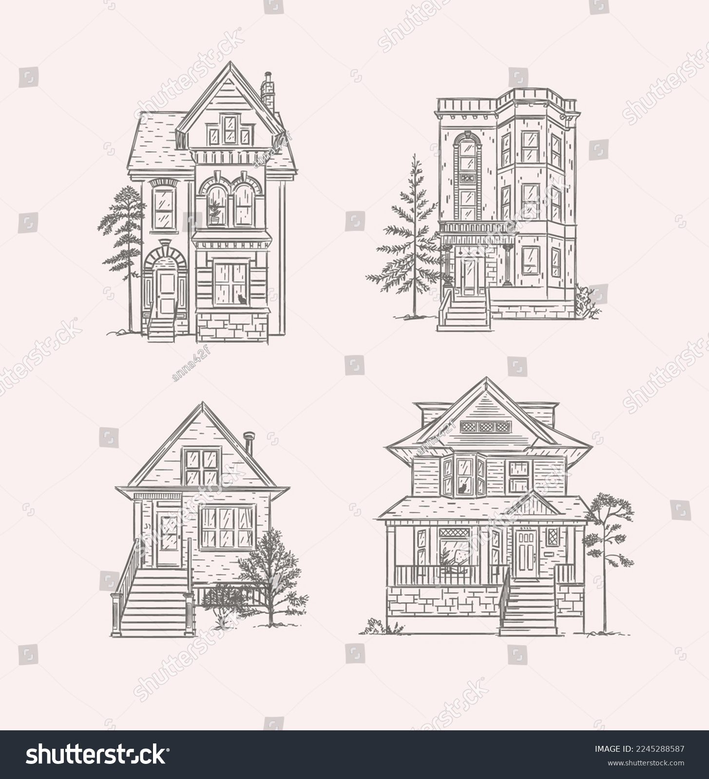 Set Victorian Houses Drawing Old Fashioned Stock Vector (Royalty Free) 2245288587 | Shutterstock