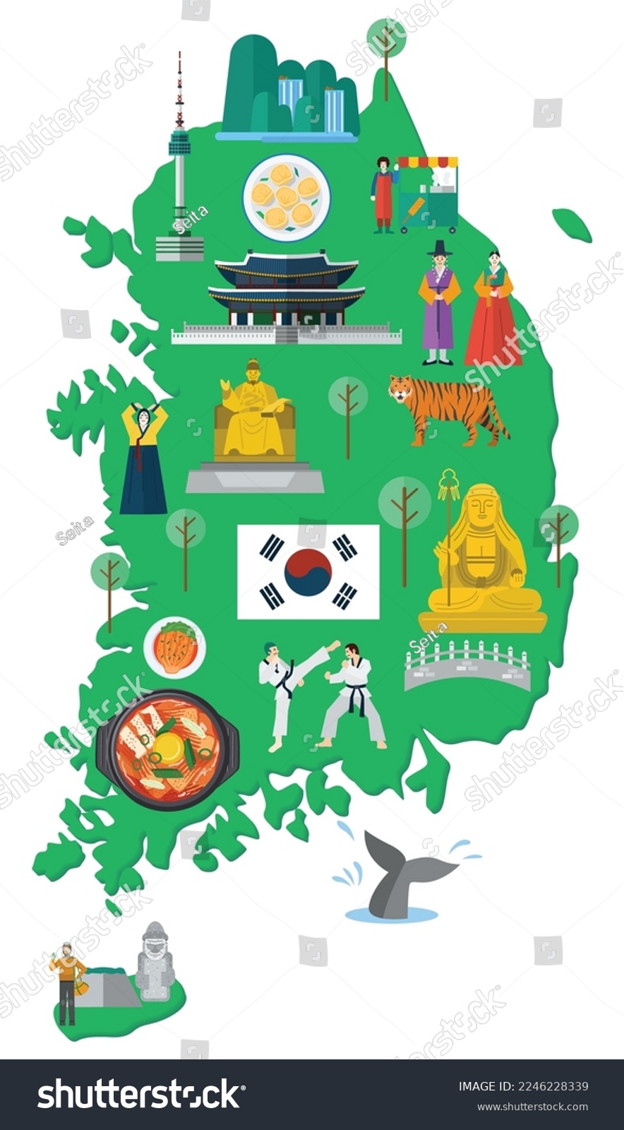 South Korea Map Icons Landmarks Stock Vector (Royalty Free) 2246228339 ...