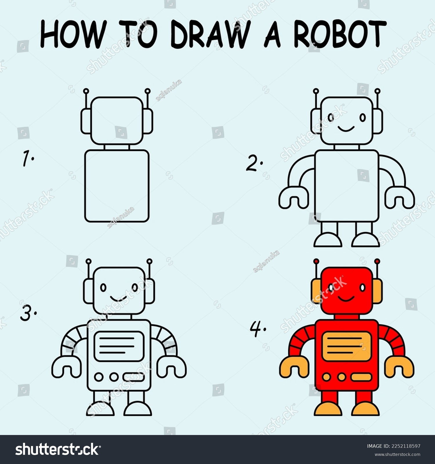 How Draw Cute Robot Good Drawing Stock Vector (Royalty Free) 2252118597 ...