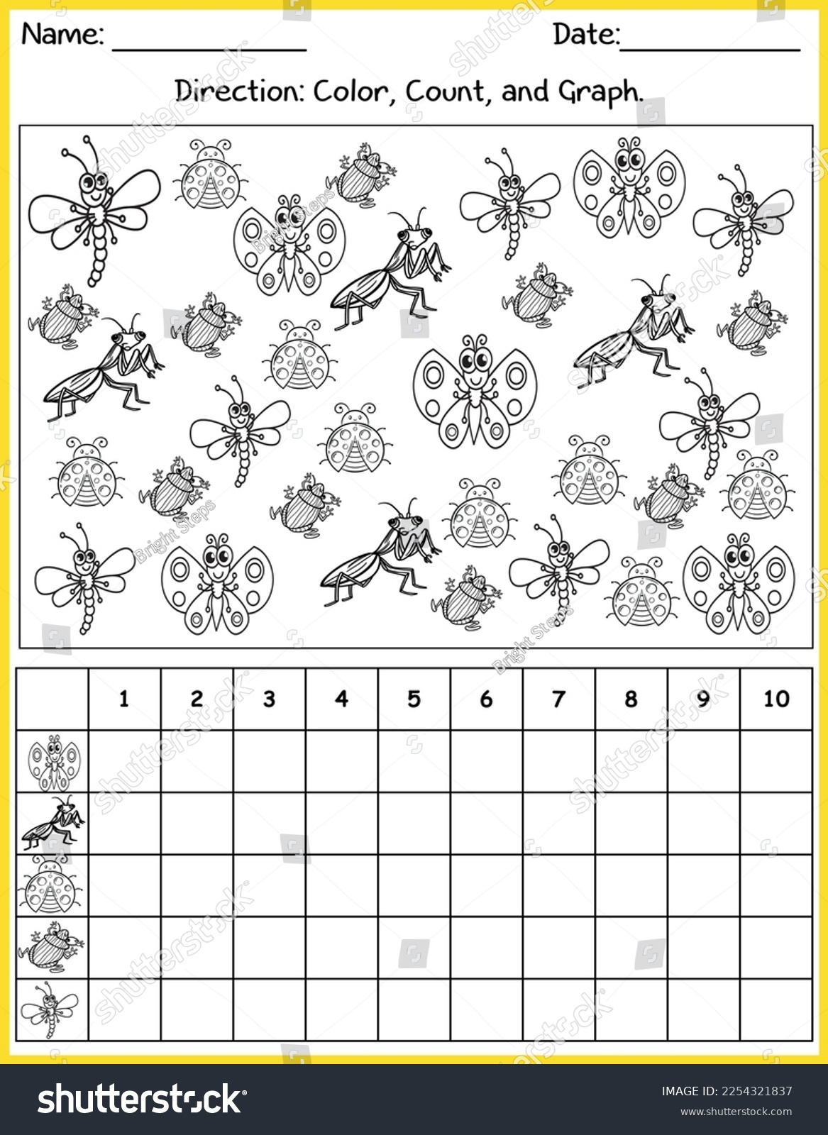 Graphing Worksheets Group Insects Color Count Stock Vector (Royalty ...