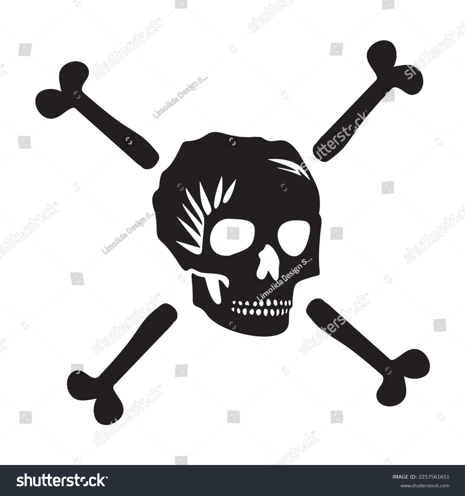 Block Print Vector Skull Crossbones Illustration Stock Vector (Royalty ...