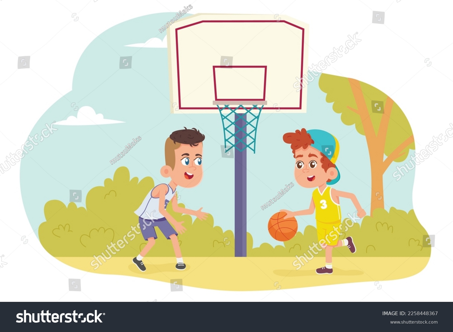 Vector Illustration Kids Playing Basketball Playground Stock Vector ...