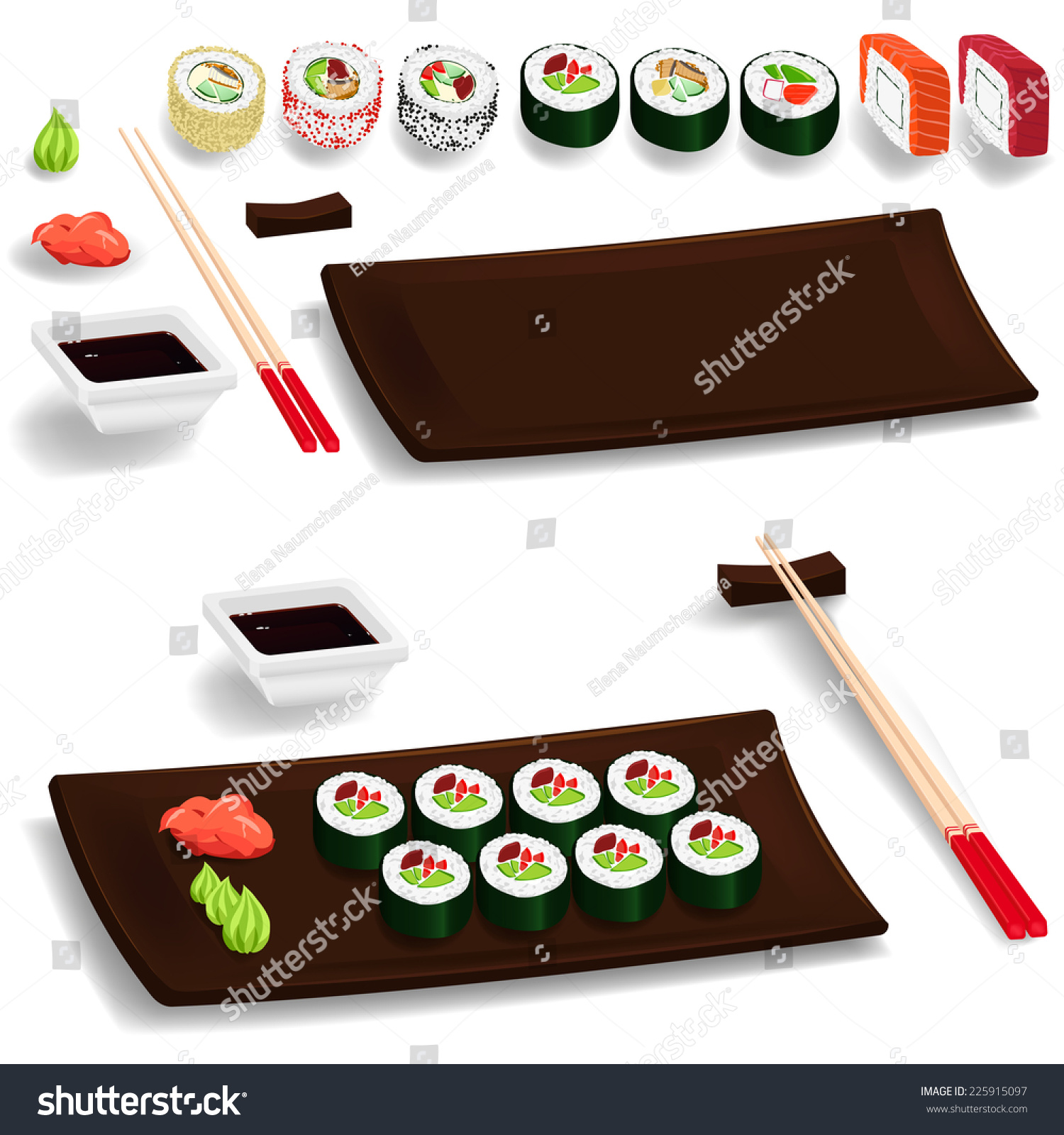 Traditional Japanese Food Sushi Set Objects Stock Vector (Royalty Free ...