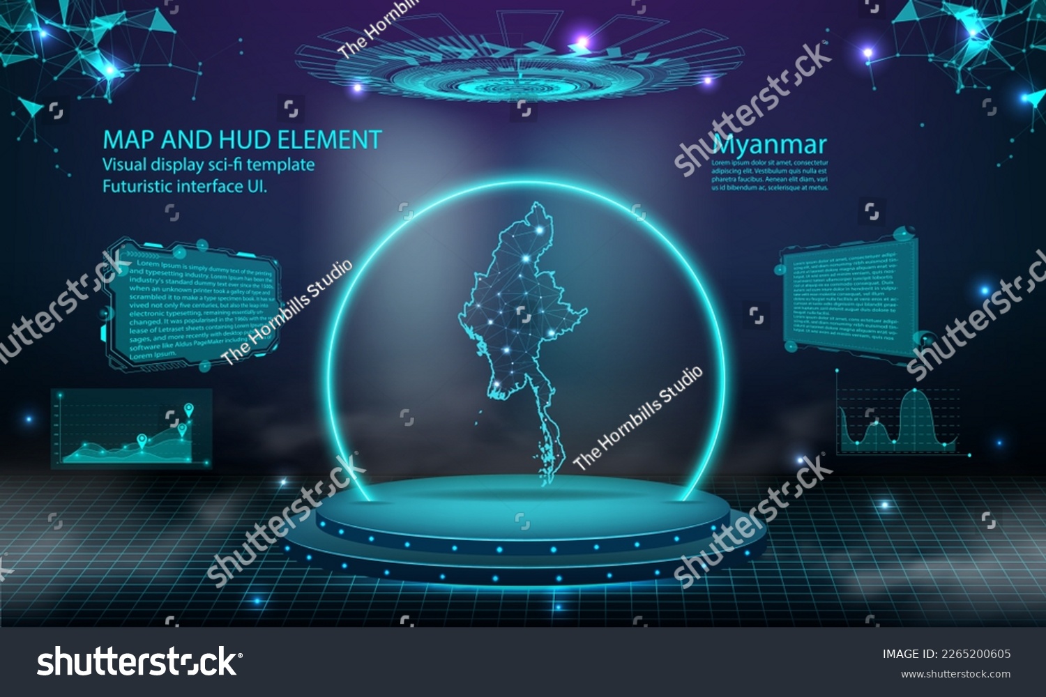 Myanmar Map Light Connecting Effect Background Stock Vector Royalty Free 2265200605 Shutterstock