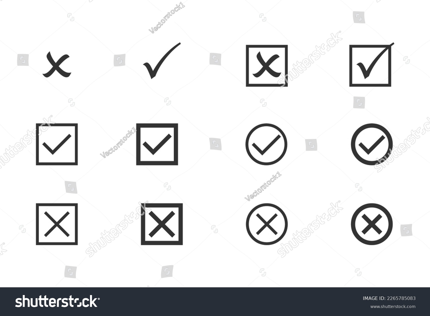 Set Check Mark Cross Vector Icon Stock Vector (Royalty Free) 2265785083 | Shutterstock