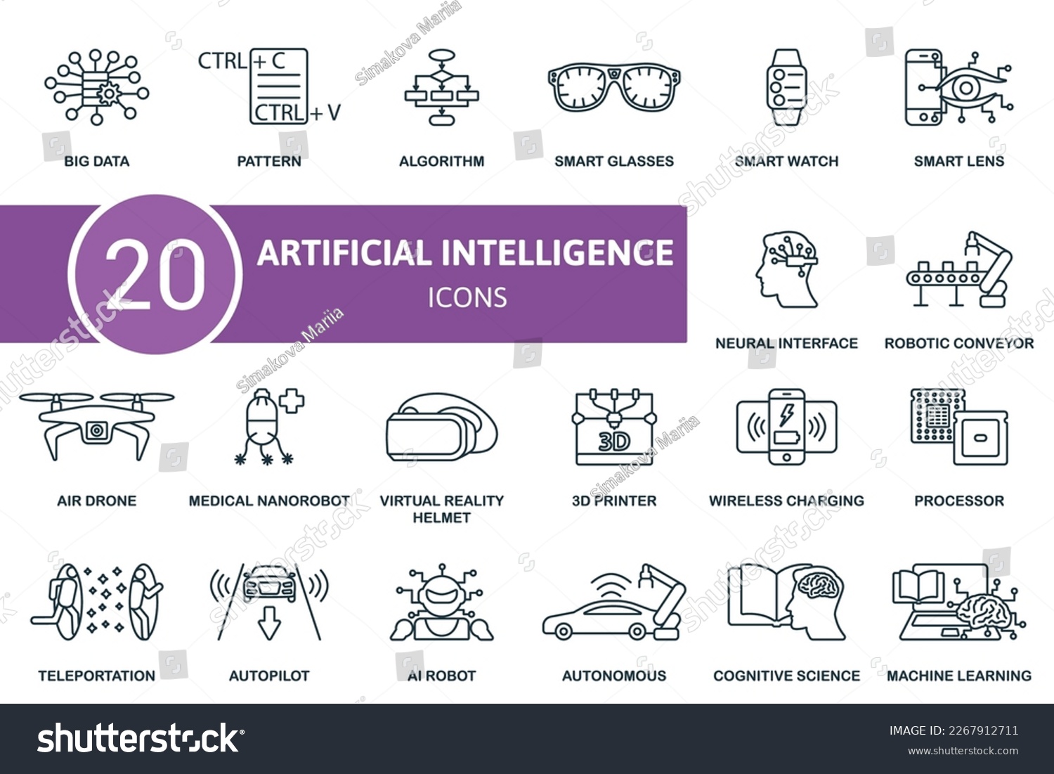 Artificial Intelligence Icon Outline Set Monochrome Stock Vector Royalty Free 2267912711
