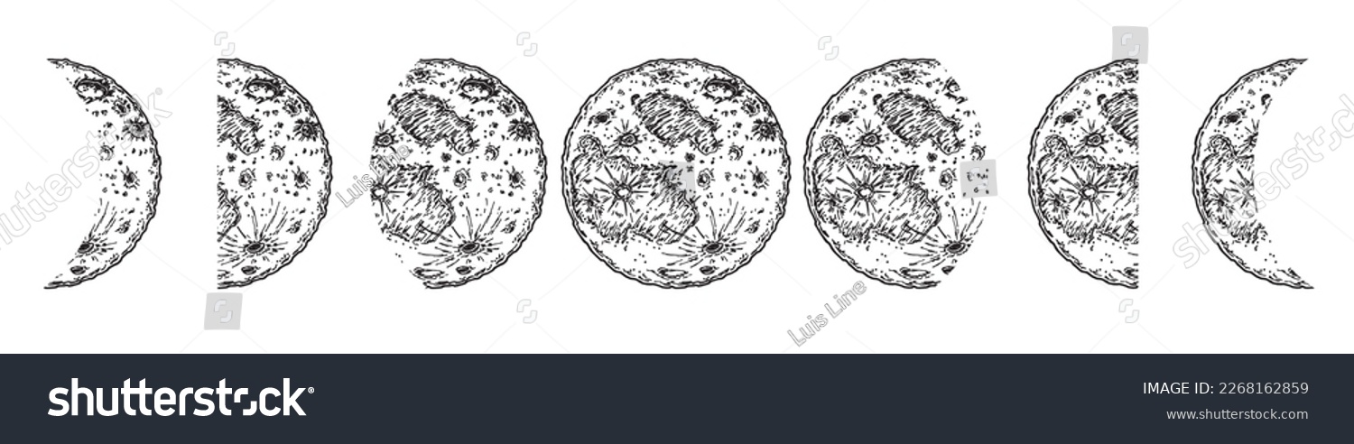 Moon Phases Set Hand Drawn Earth Stock Vector (Royalty Free) 2268162859 ...