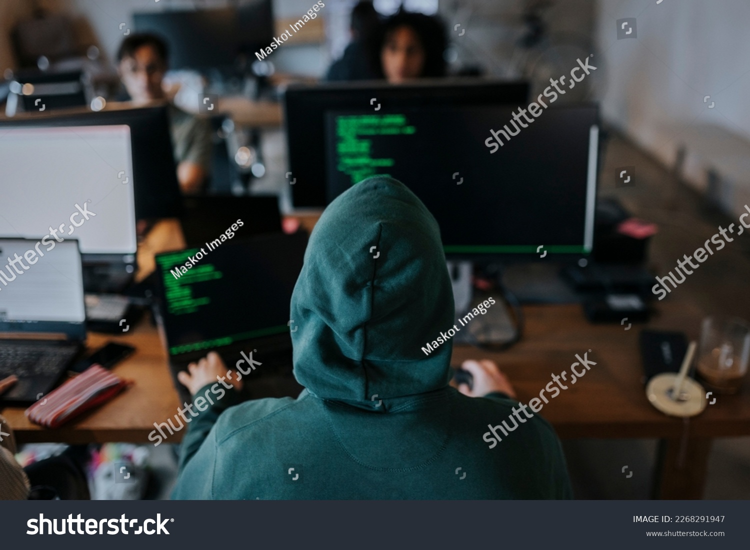 Rear View Young Male Hacker Wearing Stock Photo 2268291947 | Shutterstock