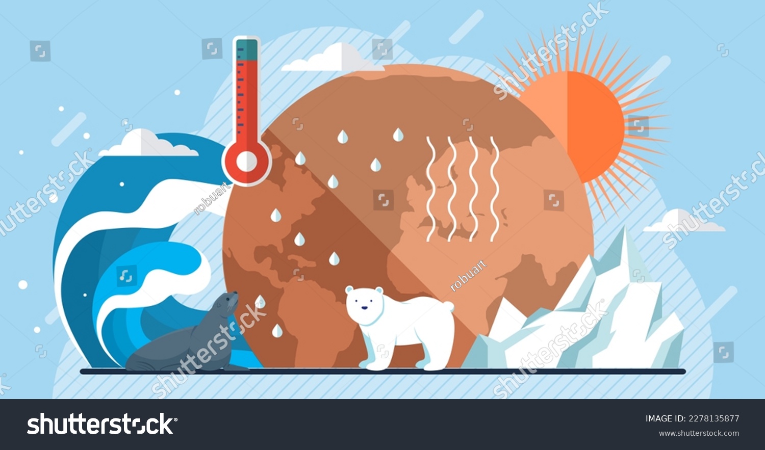 Le changement climatique menace le réchauffement : image vectorielle de ...