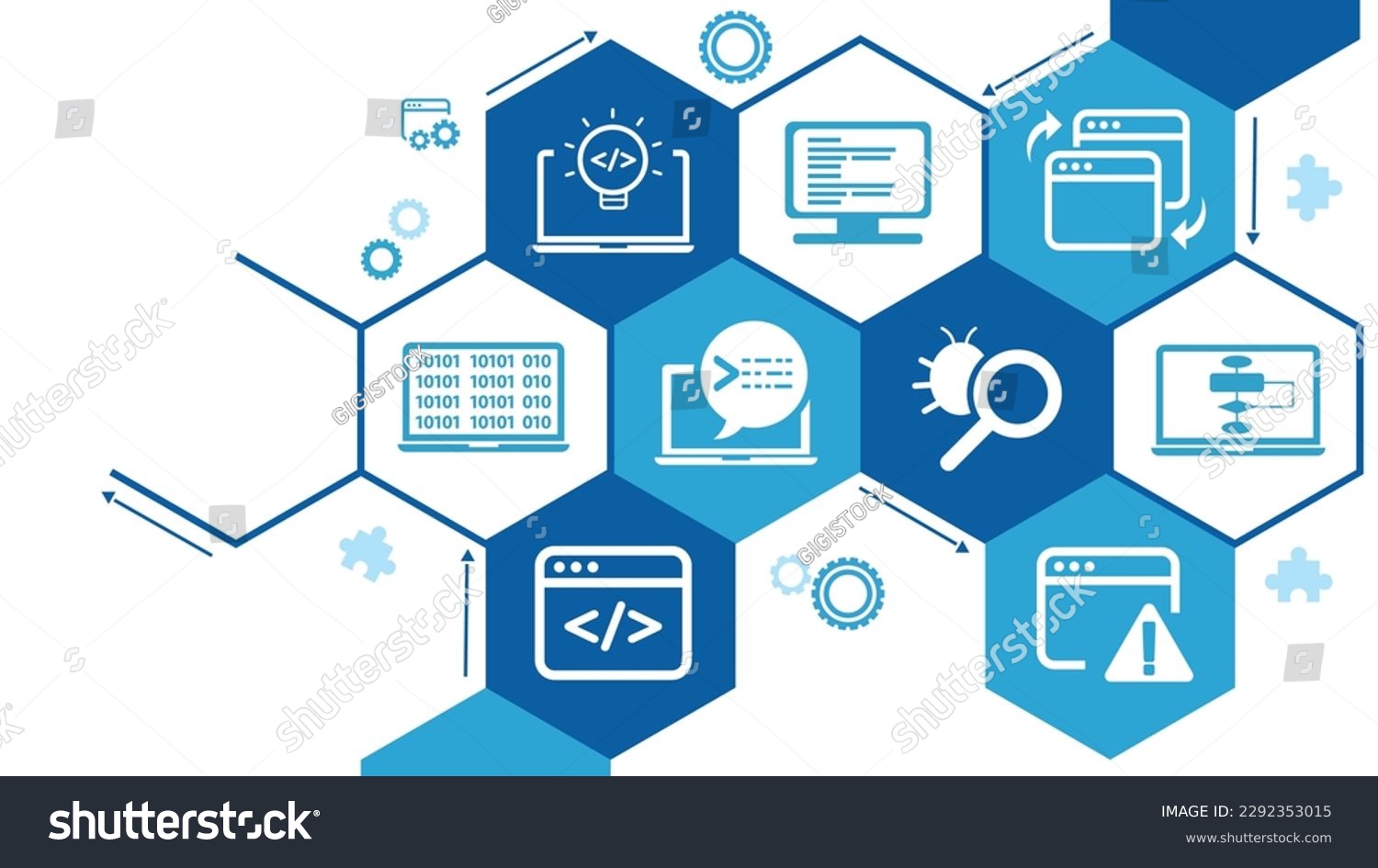 Software Engineering Programming Vector Illustration Blue Stock Vector Royalty Free 2292353015