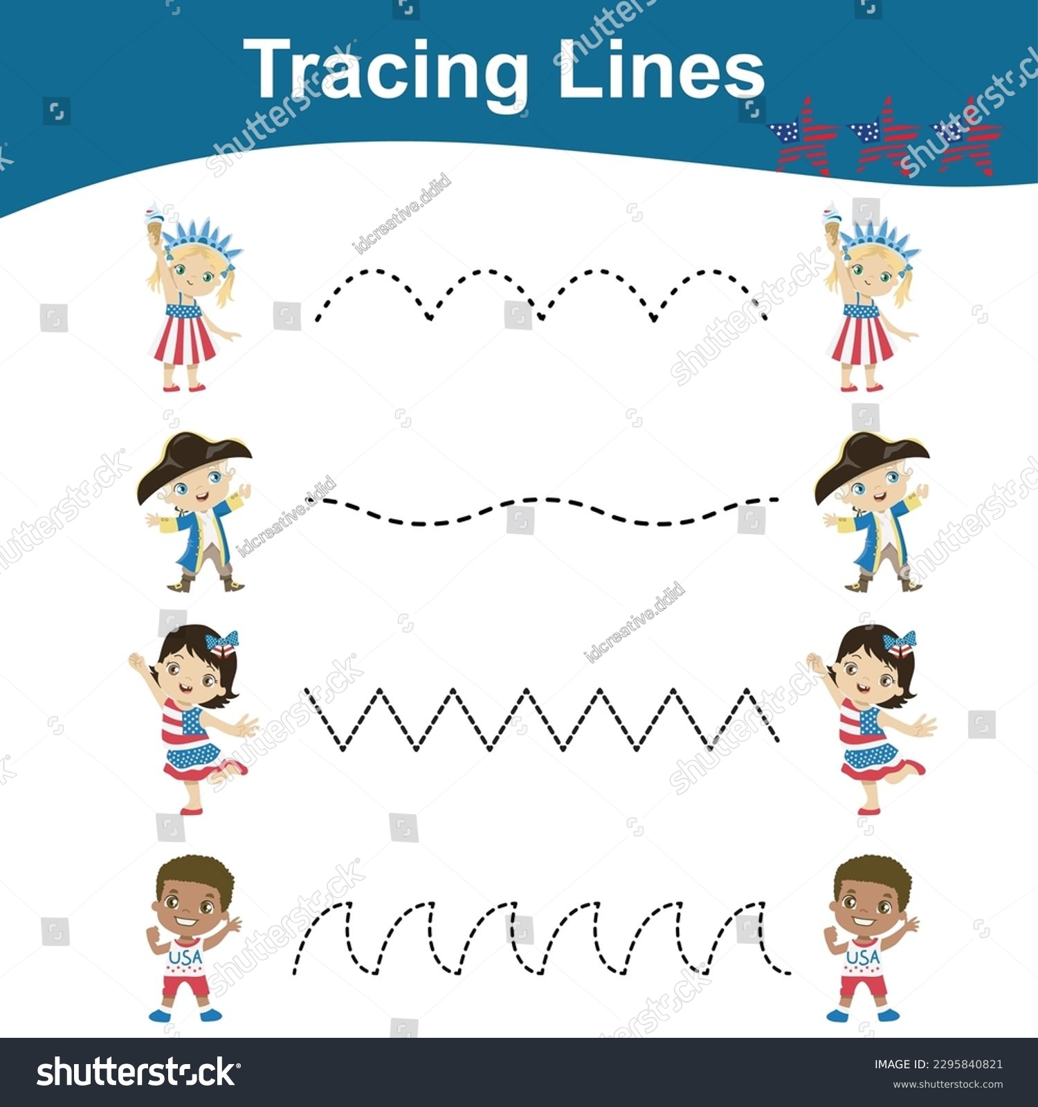 Tracing Lines Game Fourth July Edition Stock Vector (Royalty Free ...