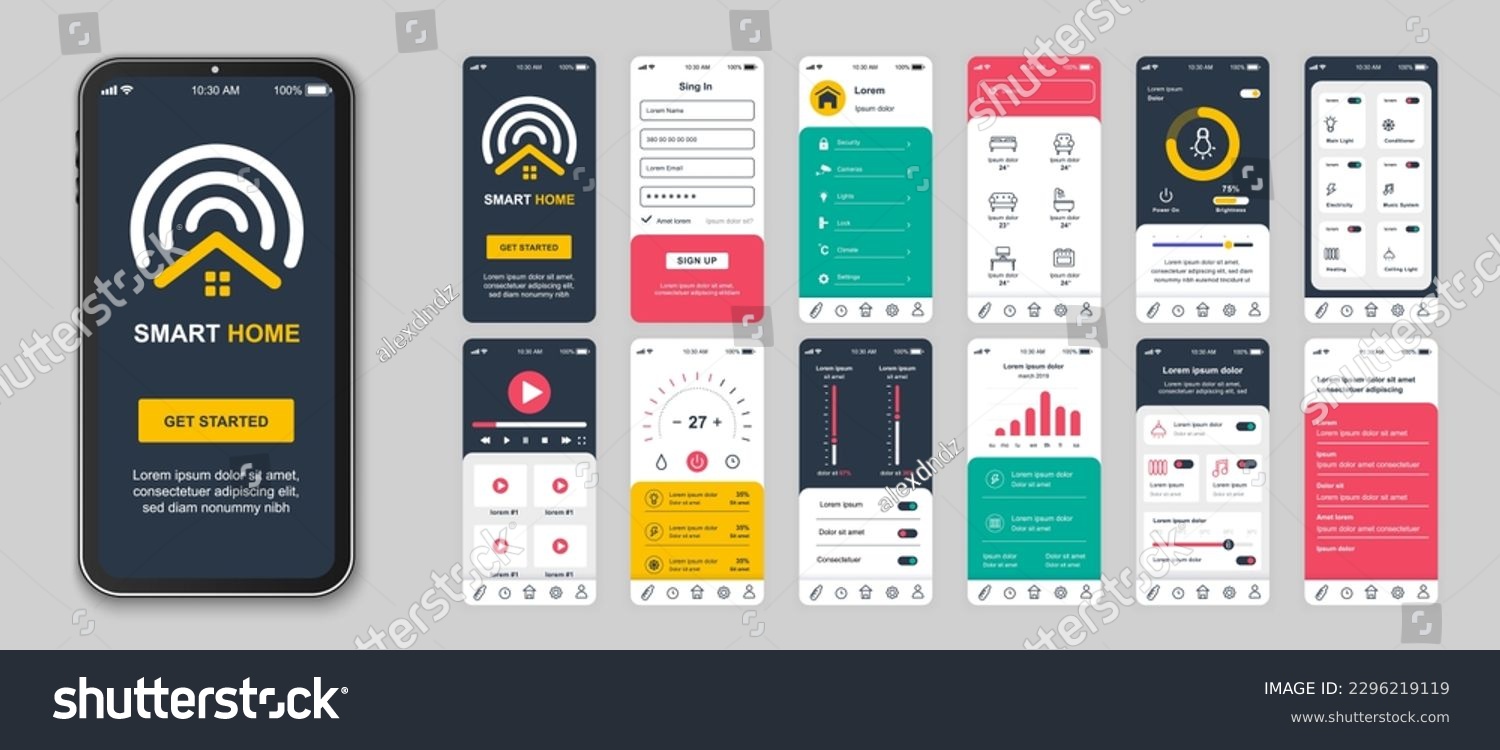 Smart Home Mobile App Screens Set Stock Vector (Royalty Free ...