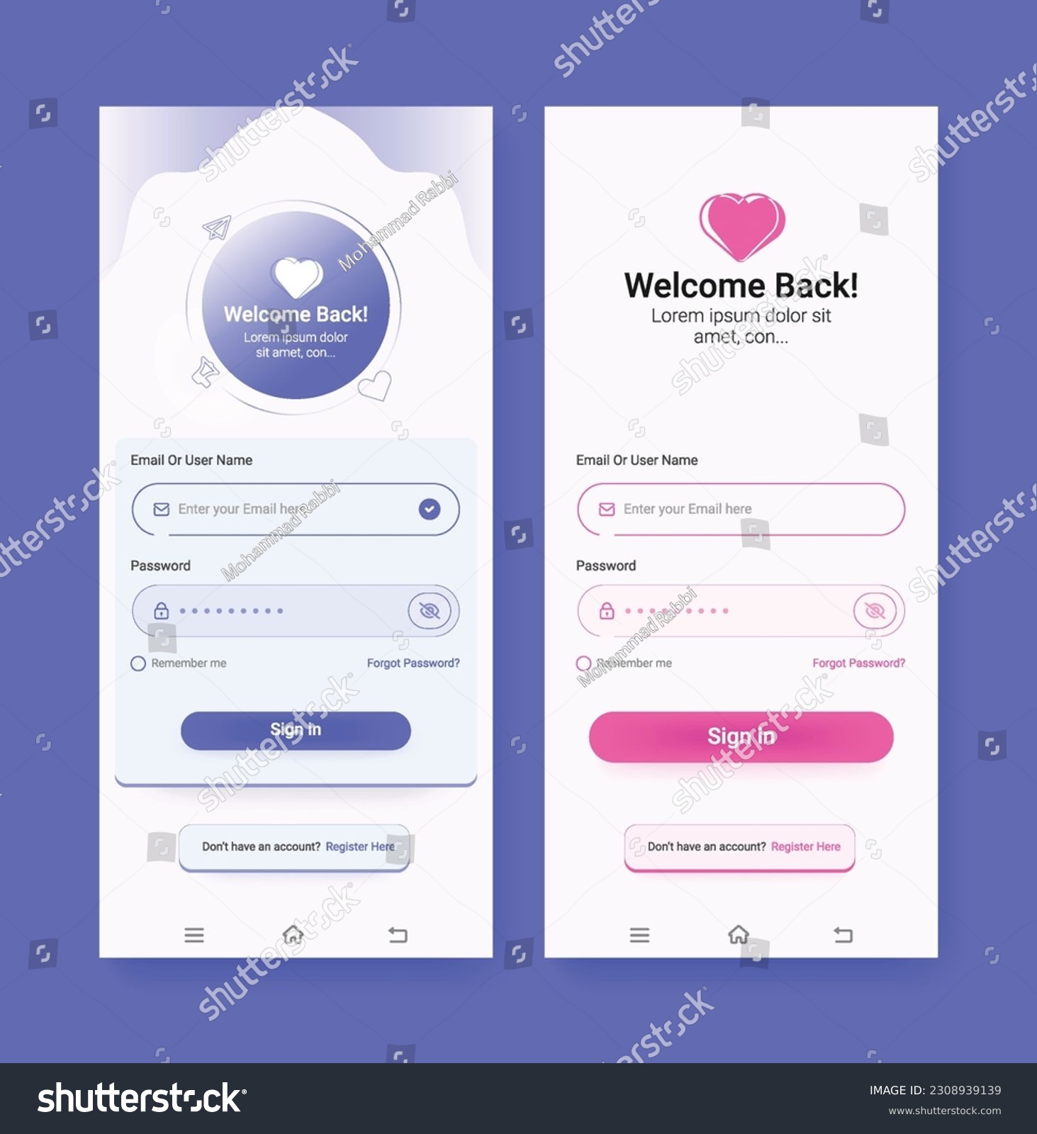 Vector Ui Design Login Page Template Stock Vector (Royalty Free) 2308939139 | Shutterstock