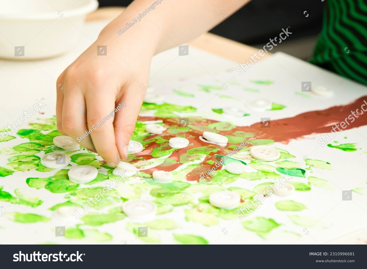 Kid Draws Gouache Spring Tree Children Stock Photo 2310996681 ...