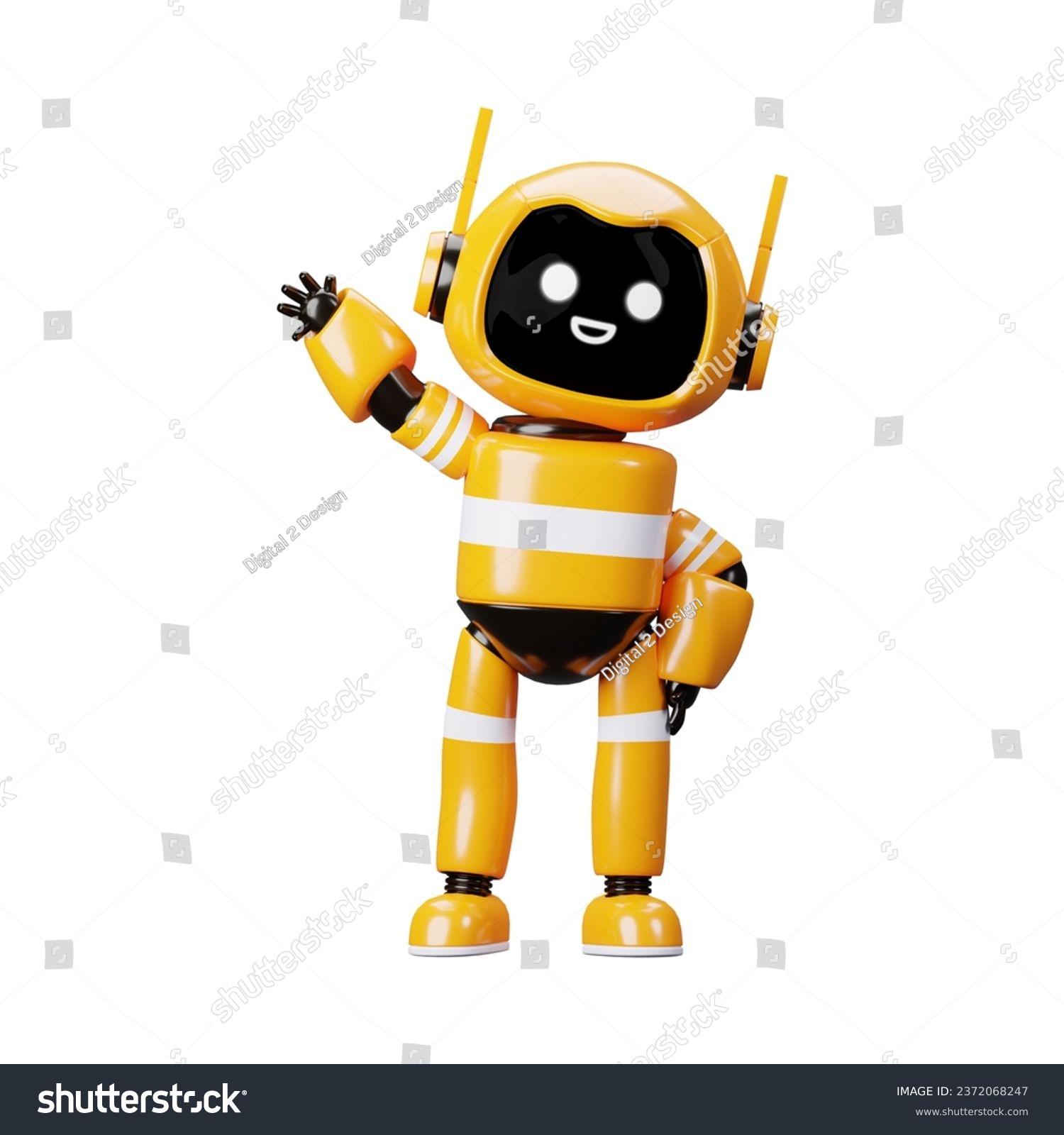 Cute Robot Raising Hand Greeting On Stock Illustration 2372068247 ...