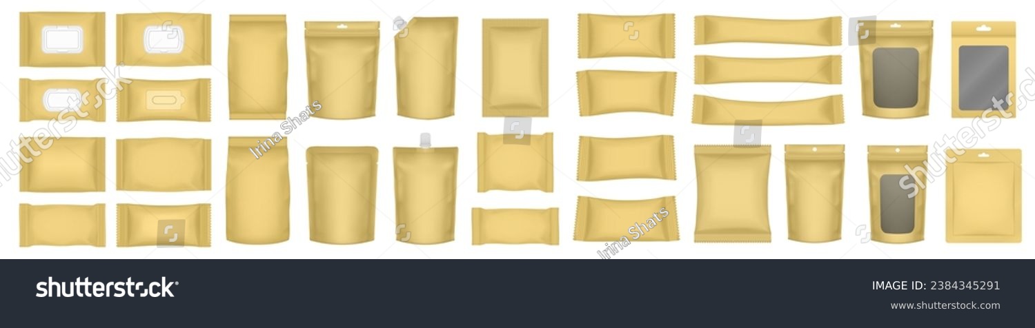 Set Realistic Pouch Mockups Gold Flow Stock Vector (Royalty Free ...
