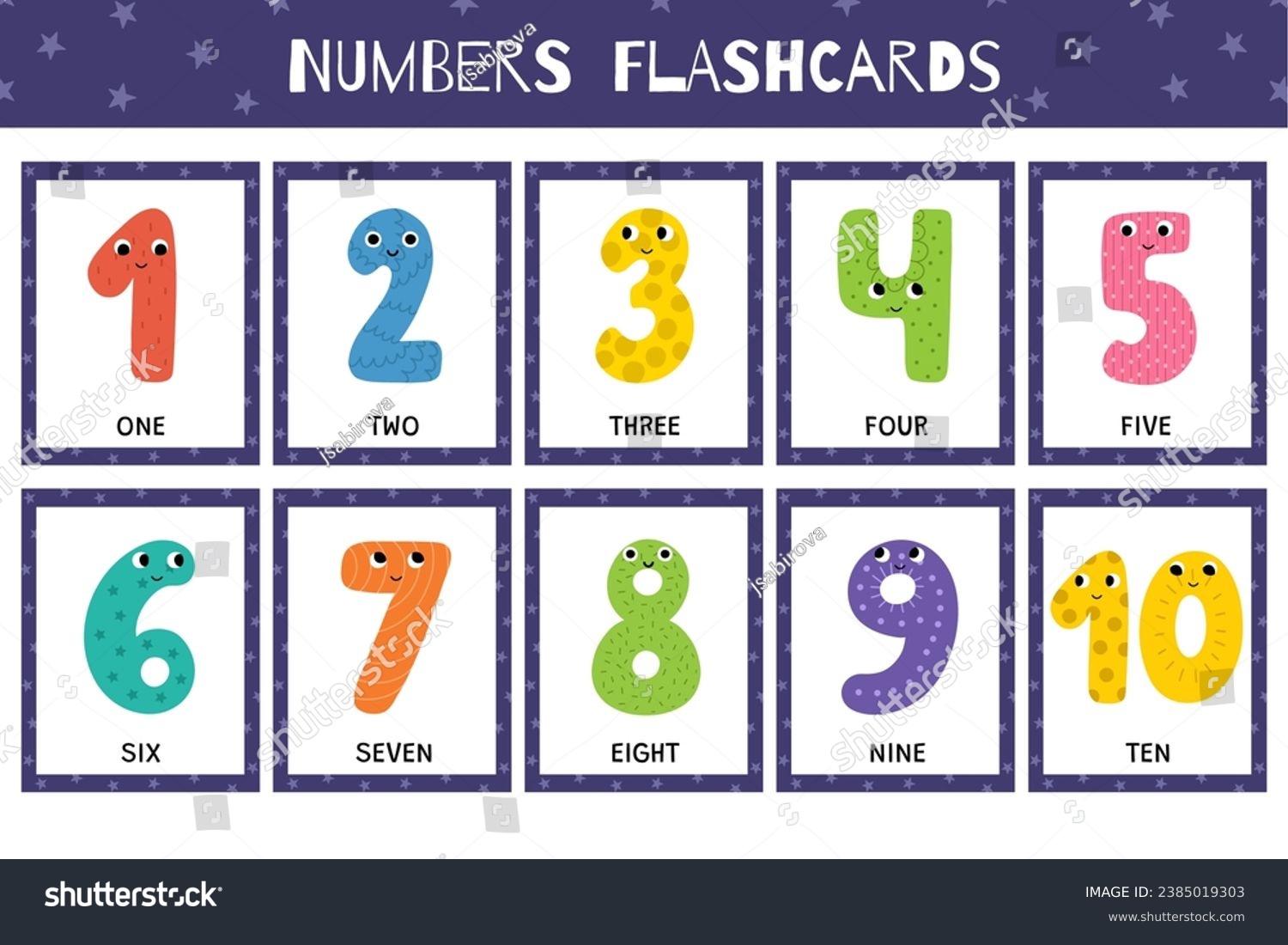 Cute Numbers Flashcards Collection Flash Cards Stock Vector (Royalty ...