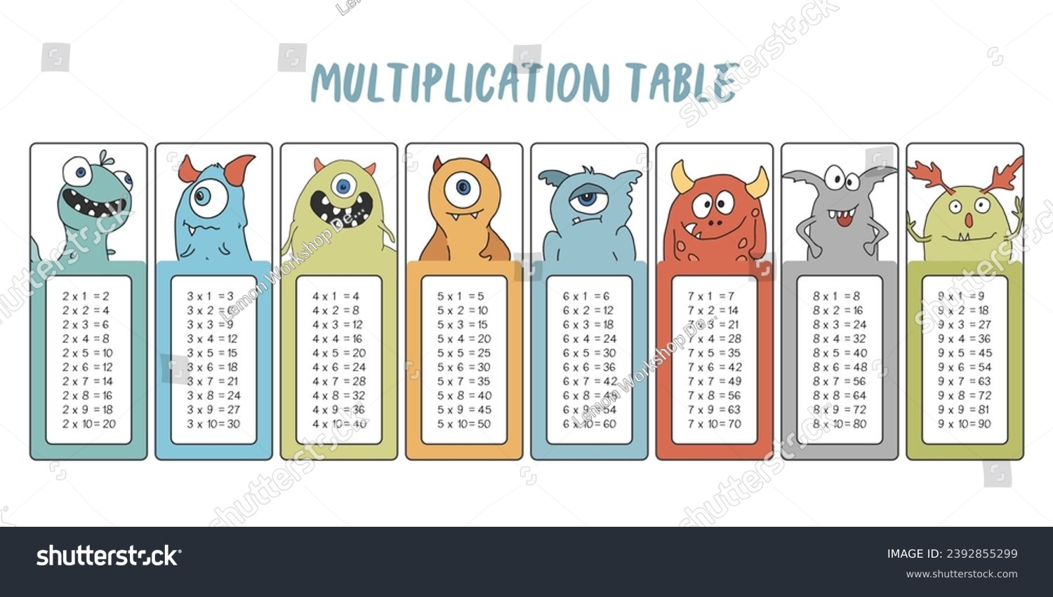 Multiplication Table Cute Monsters Cartoon Monster Stock Vector ...