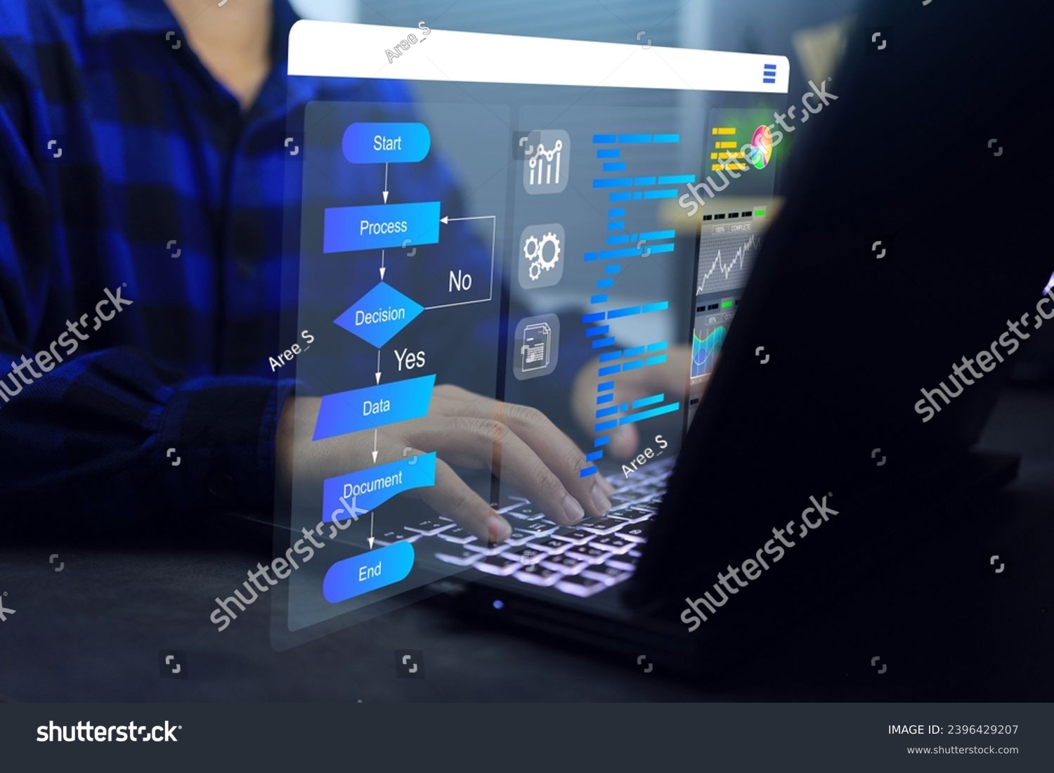 Programmer Engineer Working Logical Flow Chart Stock Photo 2396429207 ...