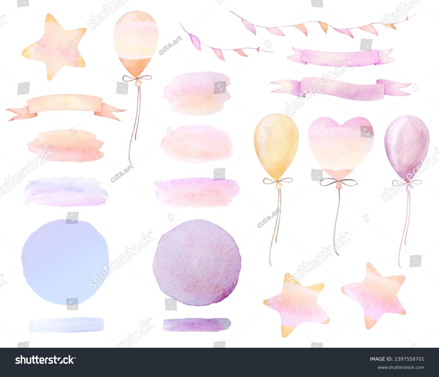 Watercolor Ribbon Banners Spots Clipart Pink Stock Illustration ...
