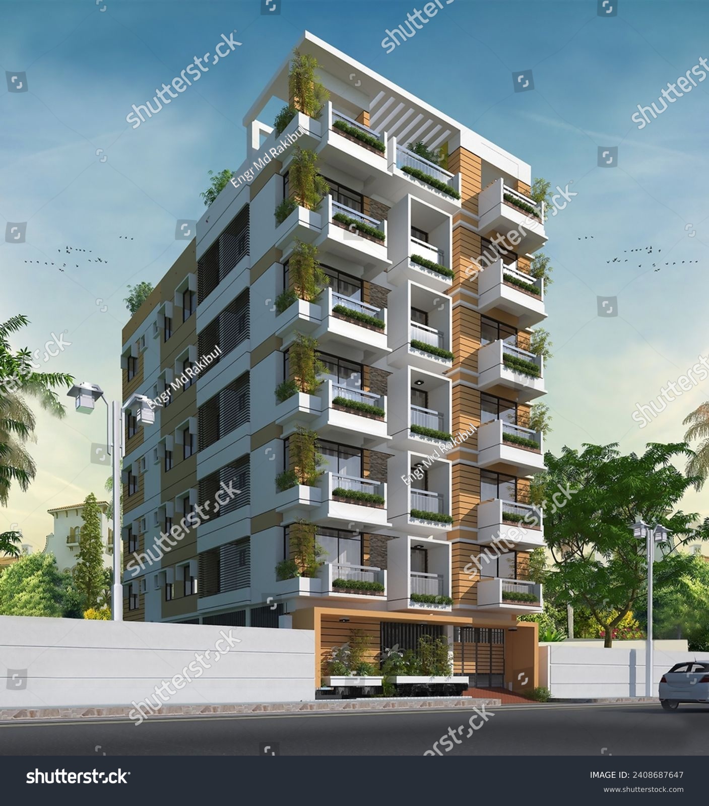 Seven Storied Building Birds Wallpaper Nice Stock Illustration ...