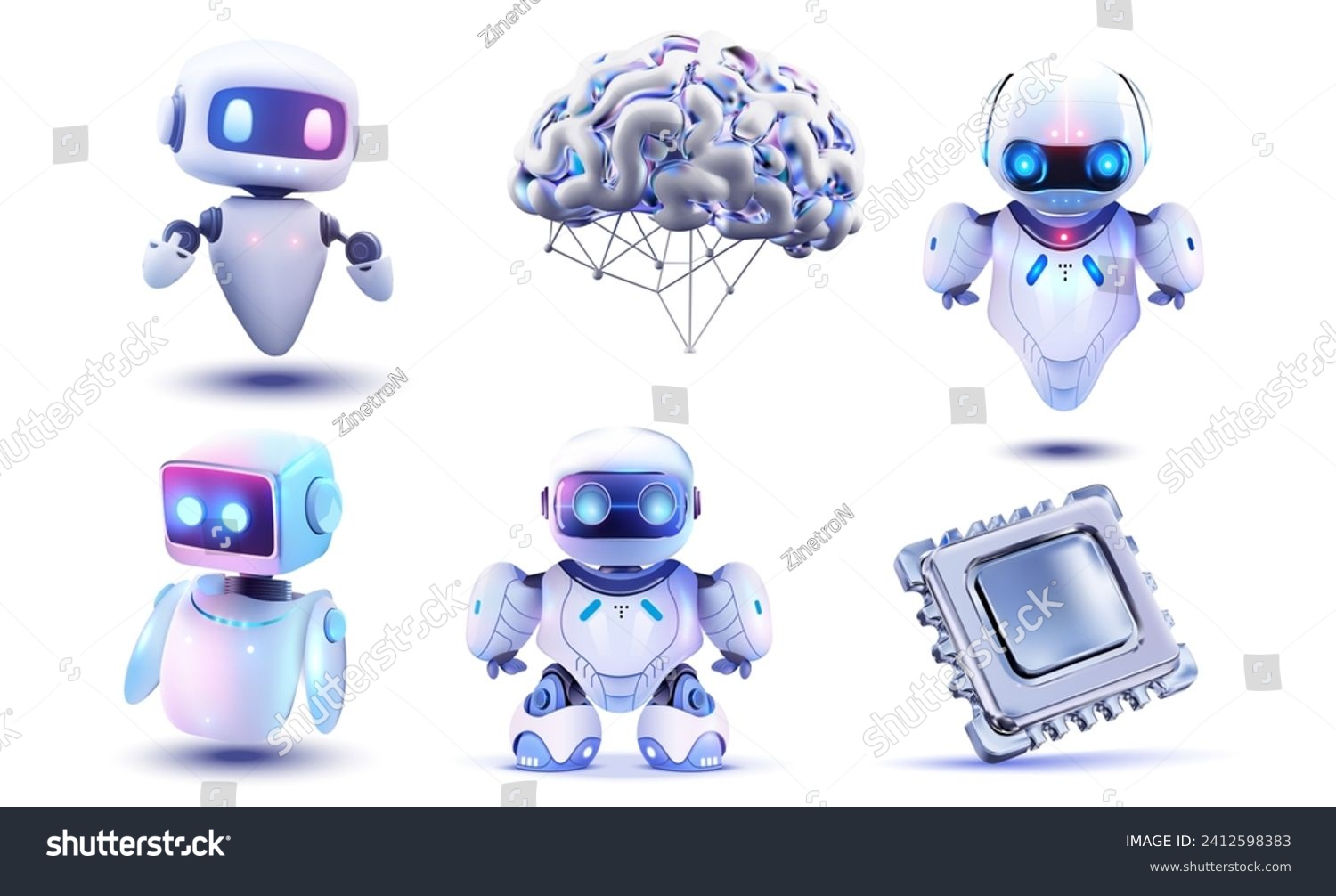Futuristic Set Ai Robots Digital Brain Stock Vector (Royalty Free) 2412598383 | Shutterstock
