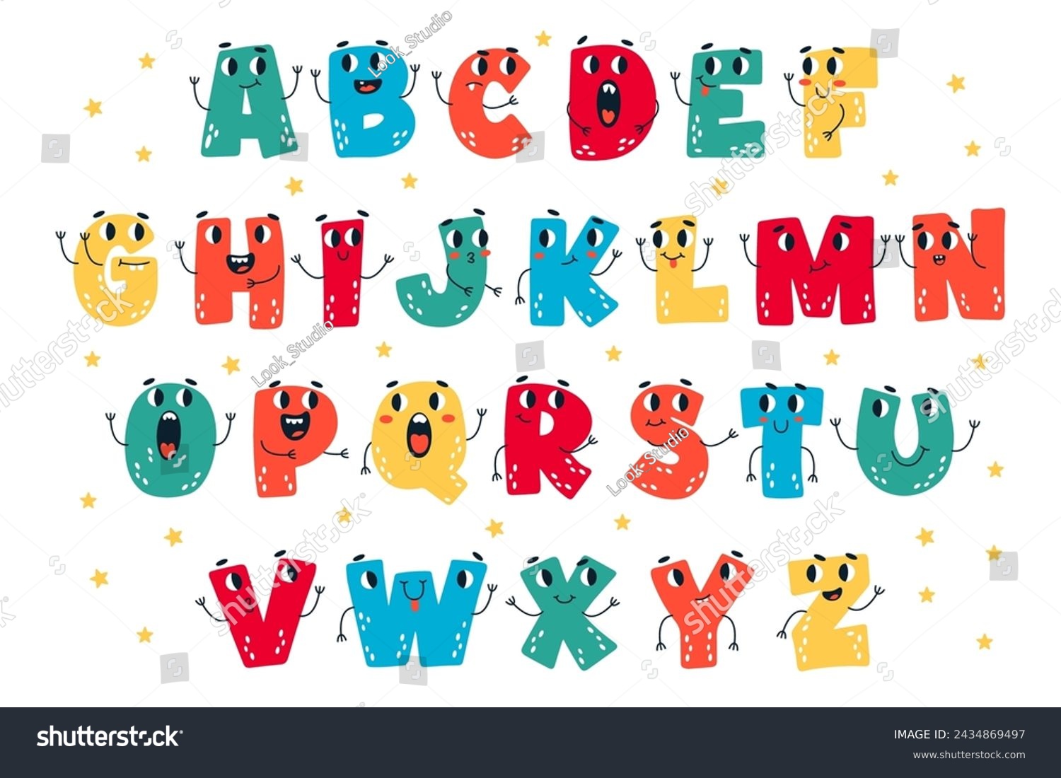 Funny Kawaii Uppercase Letters Alphabet Creative Stock Vector (Royalty ...