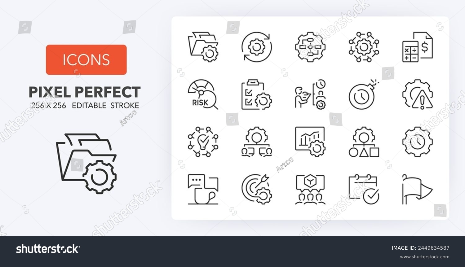Line Icons Set About Project Management Stock Vector Royalty Free 2449634587 Shutterstock