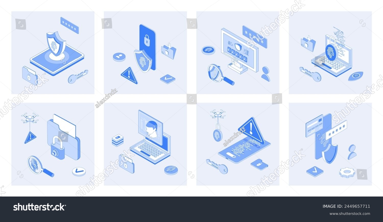 Cyber Security 3d Isometric Concept Set Stock Vector (Royalty Free ...