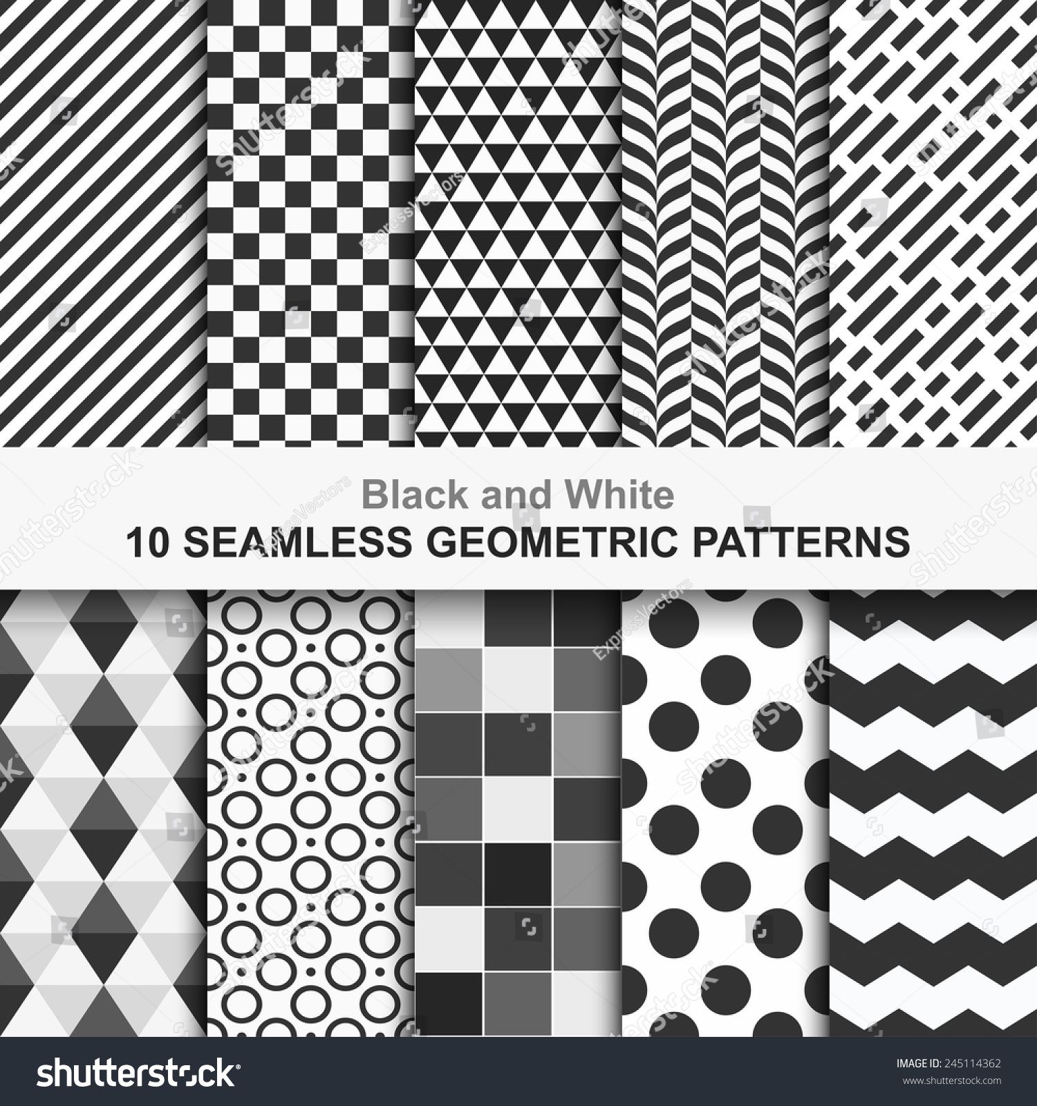 10 Seamless Geometric Vector Patterns Black Stock Vector (Royalty Free ...