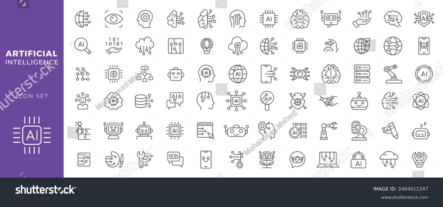 Artificial Intelligence Icons Simple Line Art Stock Vector (Royalty ...