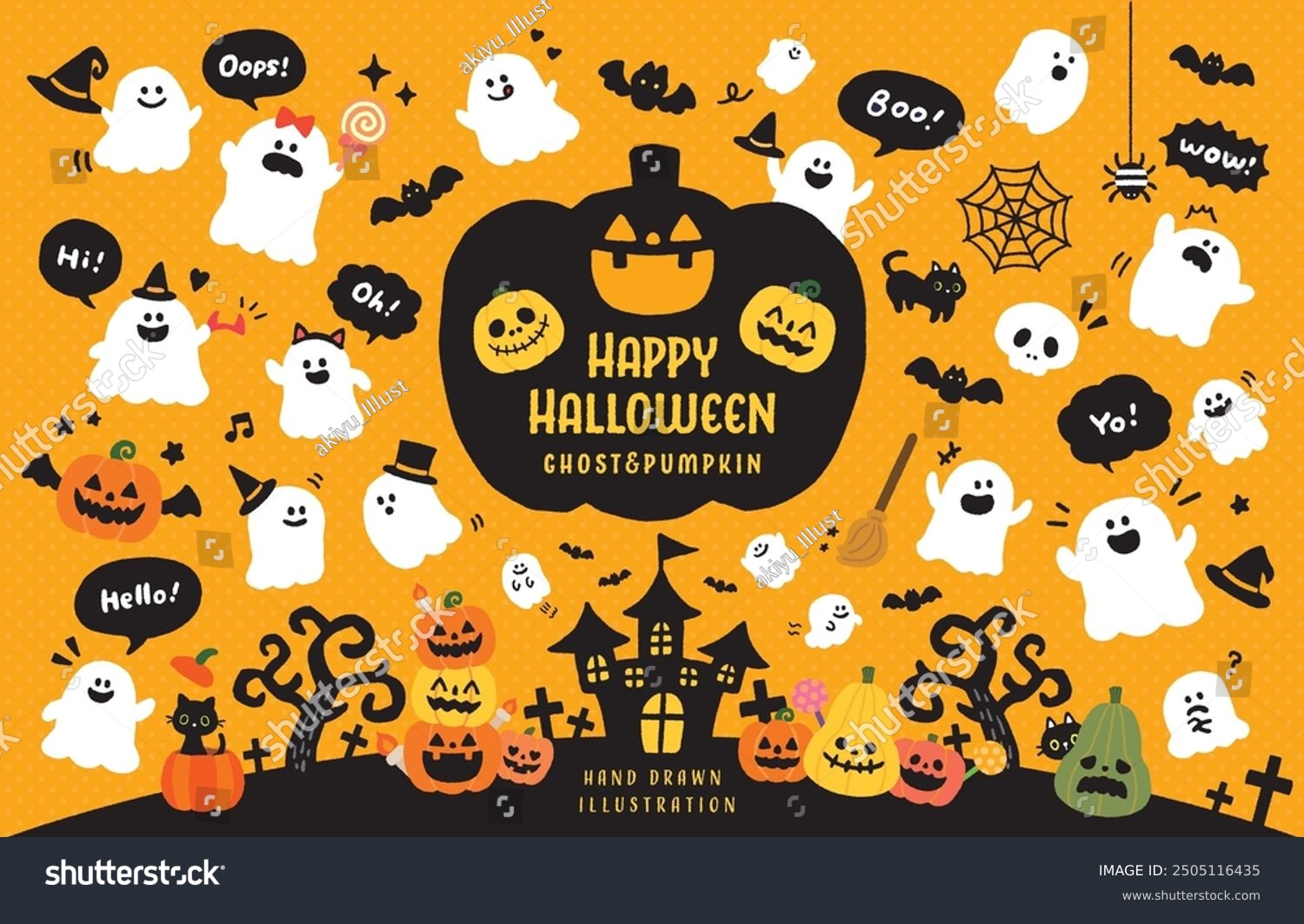 Cute Ghosts Halloween Illustration Set Stock Vector (Royalty Free) 2505116435 | Shutterstock