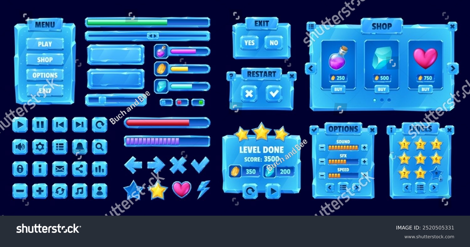 Ice Crystal Game Interface Buttons Game Stock Vector (Royalty Free ...