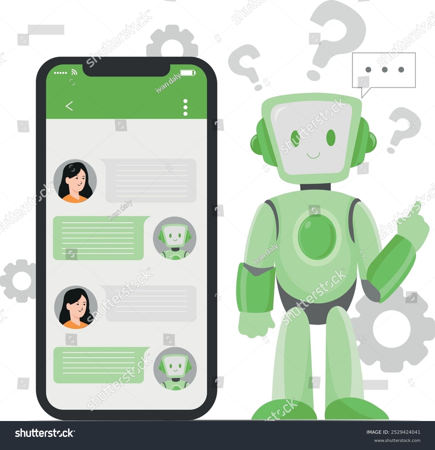 robot asistente virtual celular, chatbot, inteligencia: vector de stock (libre de regalías ...