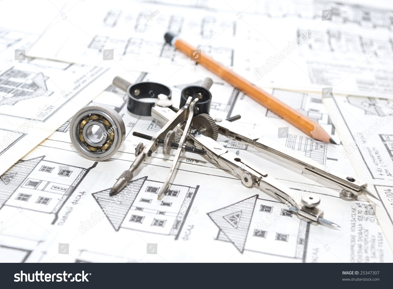 Professional Architecture Drawings Working Tools Stock Photo 25347307 ...